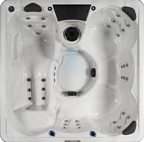 AquaLife Nautical 4-Person 24-Jet Acrylic Non-Lounger Hot Tub with Face-to Face Seating, Bluetooth Stereo, Insulated Cover