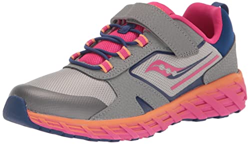 Saucony Wind Shield A/C Sneaker, Grey/Pink/Navy, 1.5 US Unisex Big Kid
