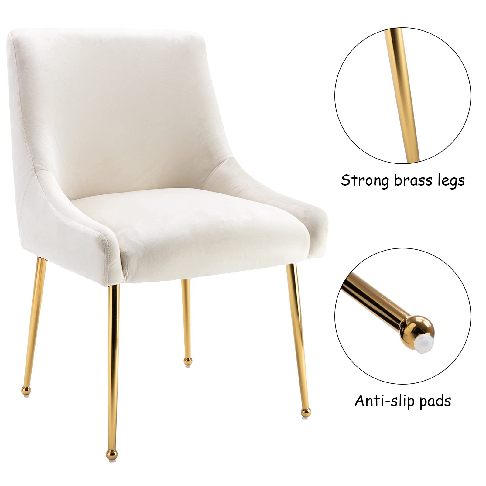 ZHENGHAO Velvet Dining Chairs Set of 6, Modern Accent Kitchen Chairs with Gold Legs Upholstered Guest Chairs for Living Room/Kitchen/Restaurant, White