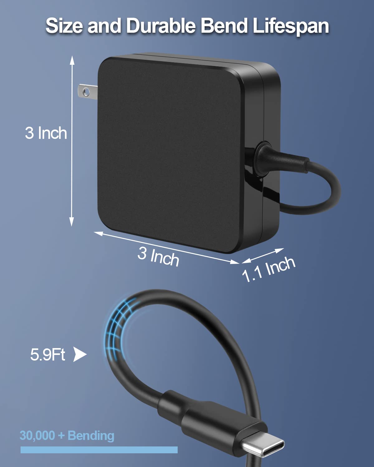 65W USB C Charger,PD Wall Power Adapter Compatible for MacBook Pro, Dell XPS, Chromebook, Lenovo, Huawei Matebook, HP Spectre, Acer and Any Laptops or Smart Phones with USB C