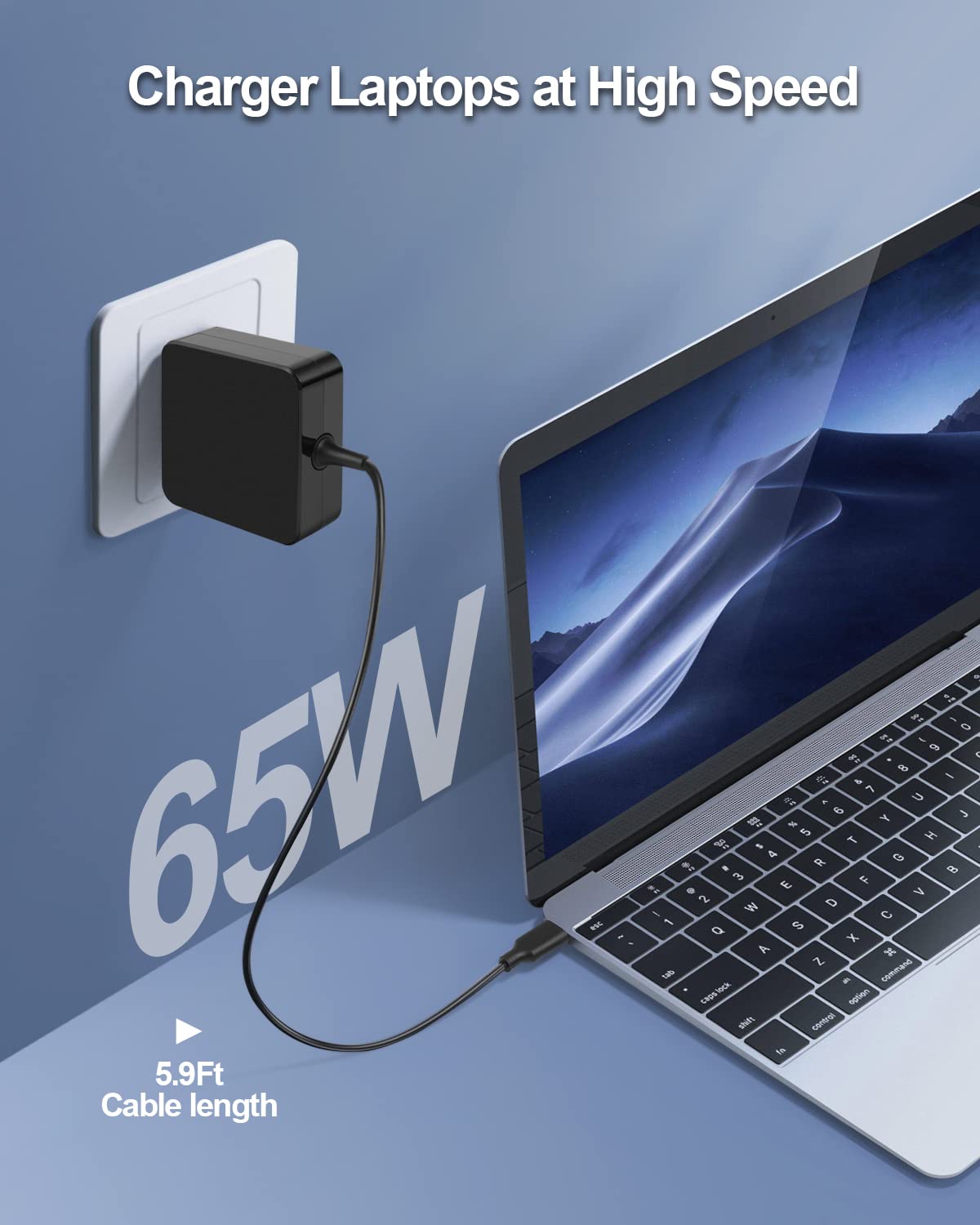 65W USB C Charger,PD Wall Power Adapter Compatible for MacBook Pro, Dell XPS, Chromebook, Lenovo, Huawei Matebook, HP Spectre, Acer and Any Laptops or Smart Phones with USB C
