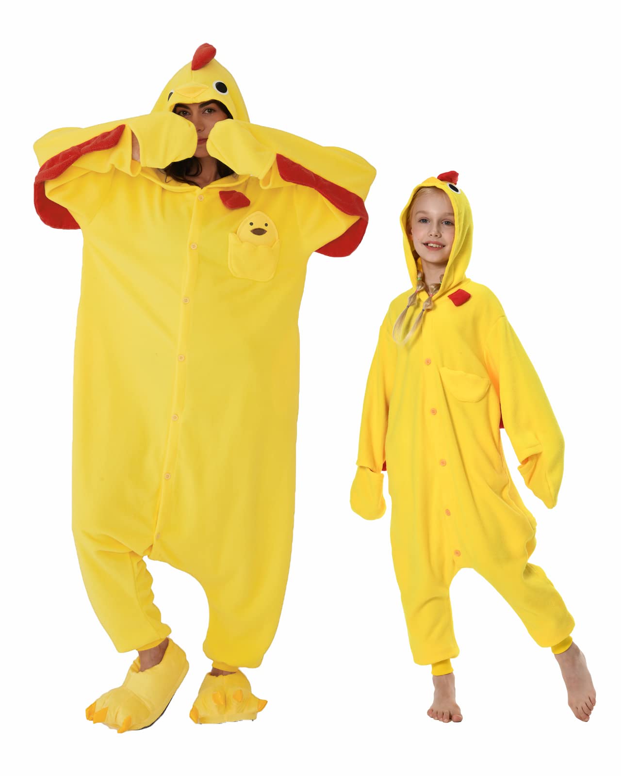 GONAAP Unisex Animal Onesie Plush One Piece Pajamas Cosplay Yellow Chicken Onesie Costume(125, Yellow Chicken)
