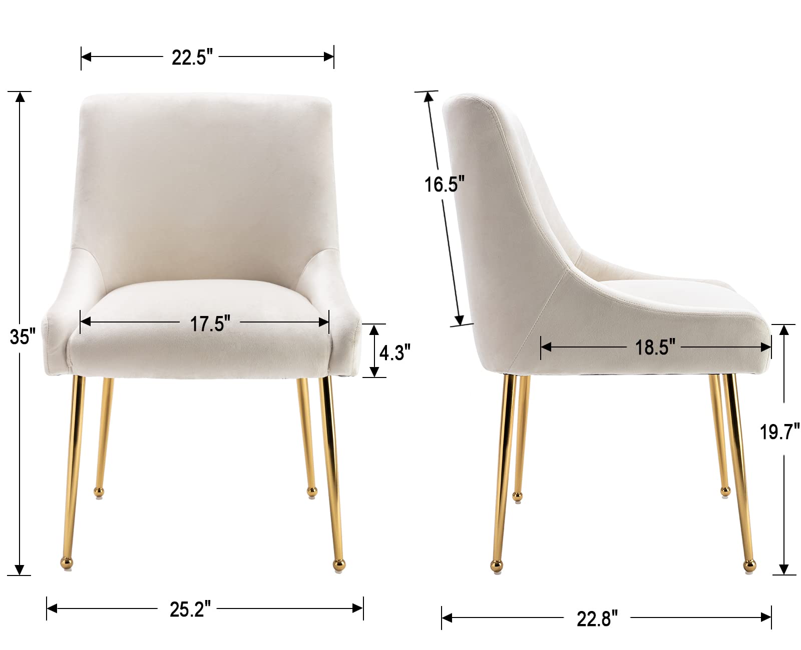 ZHENGHAO Velvet Dining Chairs Set of 6, Modern Accent Kitchen Chairs with Gold Legs Upholstered Guest Chairs for Living Room/Kitchen/Restaurant, White