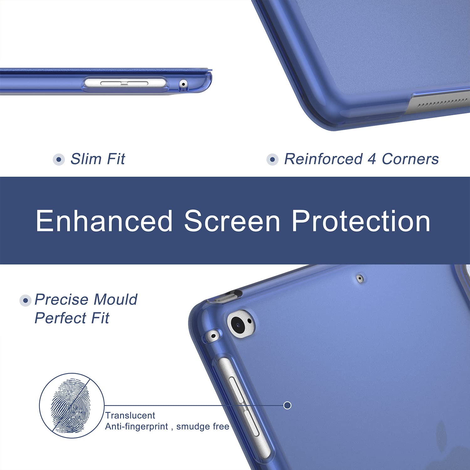 Soke Case for iPad 6th/5th Generation 2018/2017, [Slim Trifold Stand + Auto Wake/Sleep], Premium Protective Hard PC Back Cover for Apple 9.7-Inch iPad Air 2 & Air 1 (Navy)