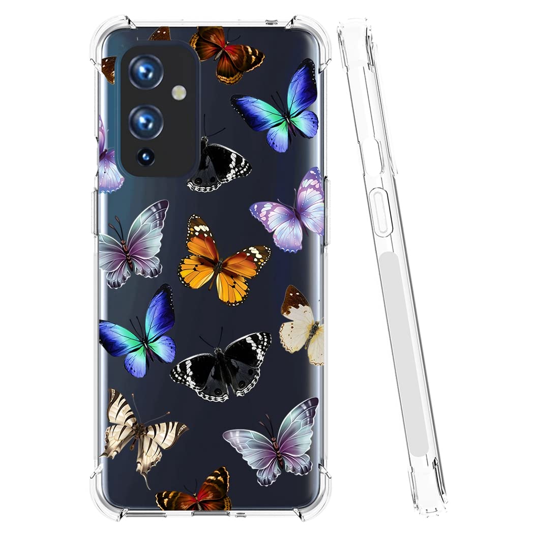 Yerebel Case for OnePlus 9 5G LE2110 Cute Case, Clear Flexible Bumper TPU Soft Rubber Silicone Cover Phone Case for OnePlus 9 (Butterfly)