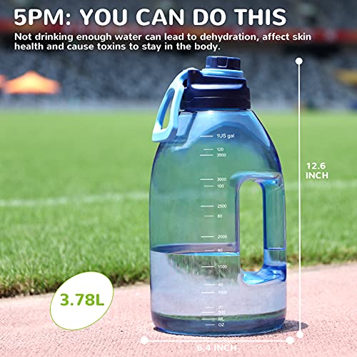 Diller bottle 1 Gallon Water Bottle with Time Marker, Large 128oz Water Bottle to Drink, Motivational Water Jug with handle for Gym Workout, BPA Free, Leak-Proof (Blue)