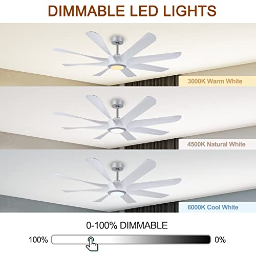 OFANTOP 60 Inch Smart Ceiling Fan with Light Remote Control, 6 Speed Quiet DC Motor Large Modern Silver White Ceiling Fan for Living Room