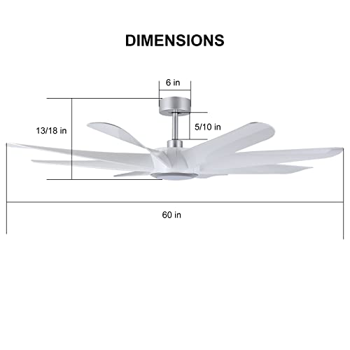 OFANTOP 60 Inch Smart Ceiling Fan with Light Remote Control, 6 Speed Quiet DC Motor Large Modern Silver White Ceiling Fan for Living Room