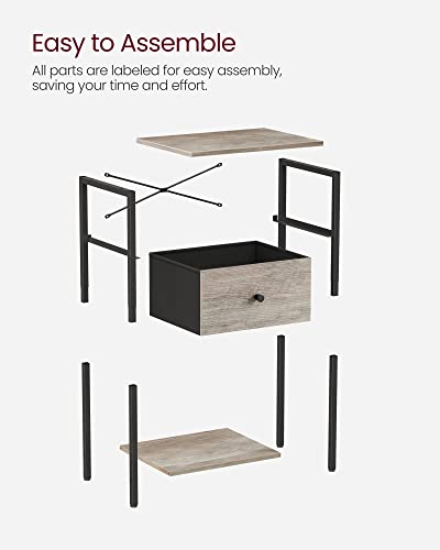 VASAGLE Nightstand, Side Table with Fabric Drawer, 24-Inch Tall End Table with Storage Shelf, Bedroom, Greige and Black ULGS021B02