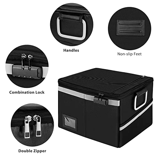 Addoklm File Box Fireproof Document Box with Lock,Document Storage Organizer Box,Collapsible File Cabinet with Metal Handle for Letter and Legal Size,Folders/Certificates/Books(Black)