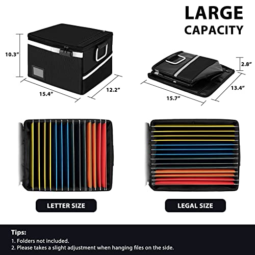 Addoklm File Box Fireproof Document Box with Lock,Document Storage Organizer Box,Collapsible File Cabinet with Metal Handle for Letter and Legal Size,Folders/Certificates/Books(Black)