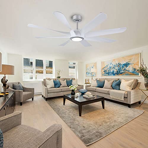 OFANTOP 60 Inch Smart Ceiling Fan with Light Remote Control, 6 Speed Quiet DC Motor Large Modern Silver White Ceiling Fan for Living Room
