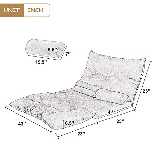Harper & Bright Designs Adjustable Floor Sofa Couch with 2 Pillows, Foldable Lazy Sofa Sleeper Bed for Reading Gaming Sleeping(Light Brown)