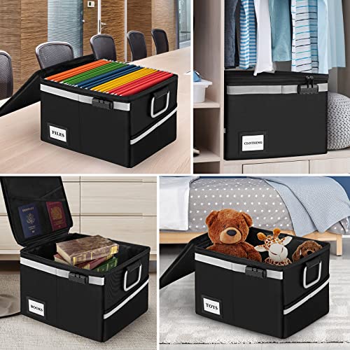 Addoklm File Box Fireproof Document Box with Lock,Document Storage Organizer Box,Collapsible File Cabinet with Metal Handle for Letter and Legal Size,Folders/Certificates/Books(Black)