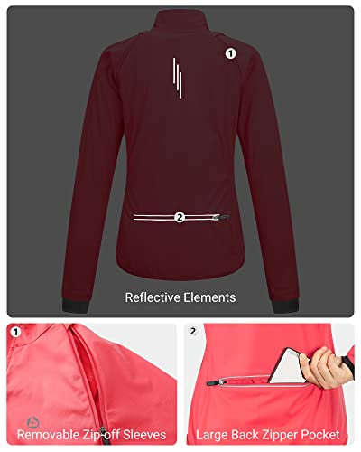 Outdoor Ventures Women's Full Zip Running Cycling Jacket Waterproof Windproof Reflective Removable Sleeves Athletic Vest