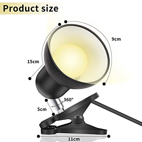 Sun-Rising Clip lamp,360° Rotation Clip on Lamp Portable Book Reading Light,Clamp on Desk/Table/Bunk Bed/Cupboard Home Lighting, (Desk lamp,Seven Colors for Your Choice) Black 2"
