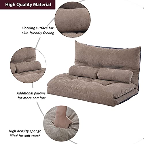 Harper & Bright Designs Adjustable Floor Sofa Couch with 2 Pillows, Foldable Lazy Sofa Sleeper Bed for Reading Gaming Sleeping(Light Brown)