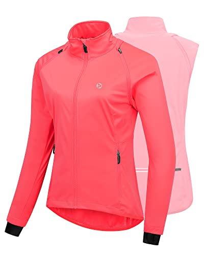 Outdoor Ventures Women's Full Zip Running Cycling Jacket Waterproof Windproof Reflective Removable Sleeves Athletic Vest
