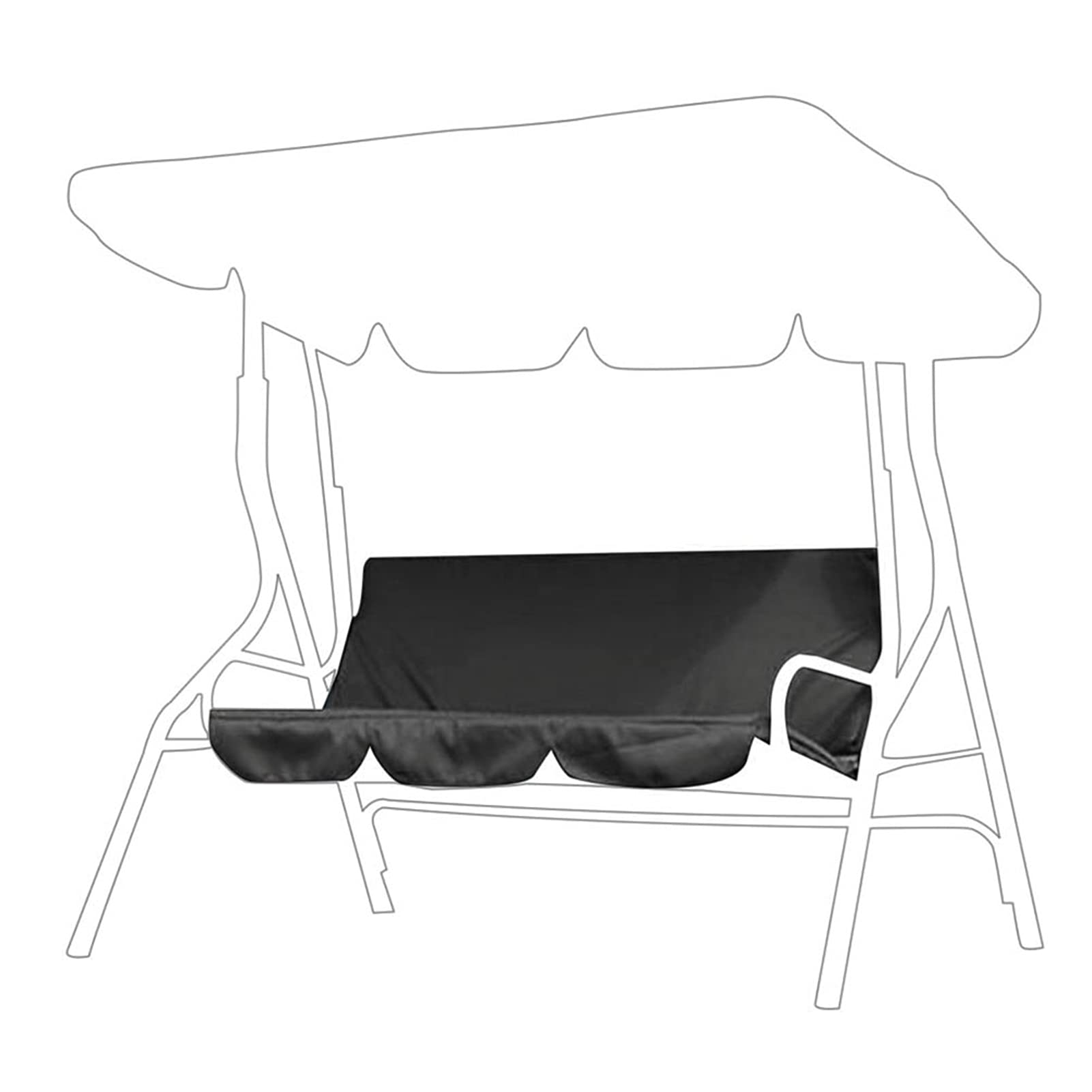 Patio Swing Cushion Cover Replacement,Garden Courtyard Outdoor Waterproof Polyester Taffeta 3‑Seats Swing Chair Hammock Seat Cushion (Black)
