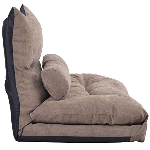Harper & Bright Designs Adjustable Floor Sofa Couch with 2 Pillows, Foldable Lazy Sofa Sleeper Bed for Reading Gaming Sleeping(Light Brown)