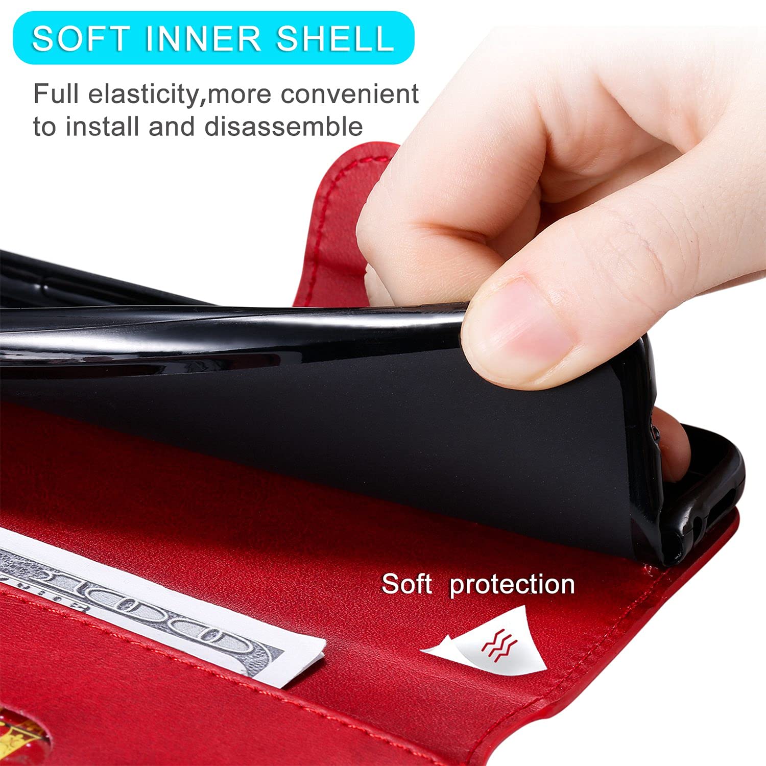 Case for Oppo Reno2 Z Wallet Case,with Card Holder Kickstand Magnetic Closure PU Leather Flip Case Cover for Oppo Reno2 Z 6.53" -Red