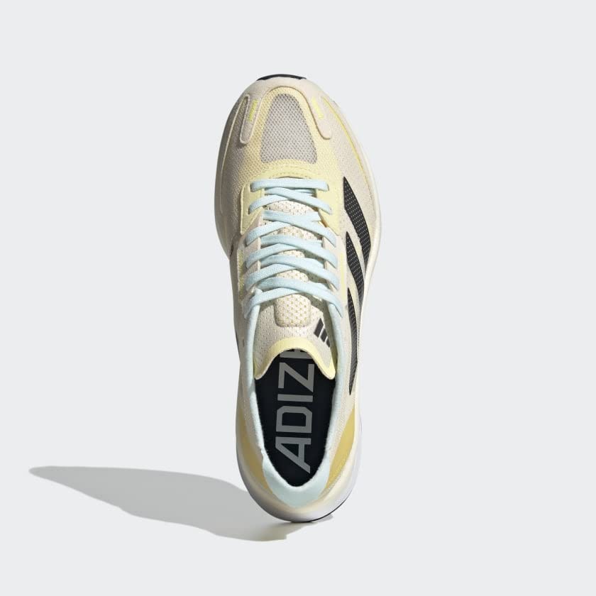 adidas Women's Adizero Boston 11 Sneaker, Ecru Tint/Night Metallic/Beam Yellow, 7