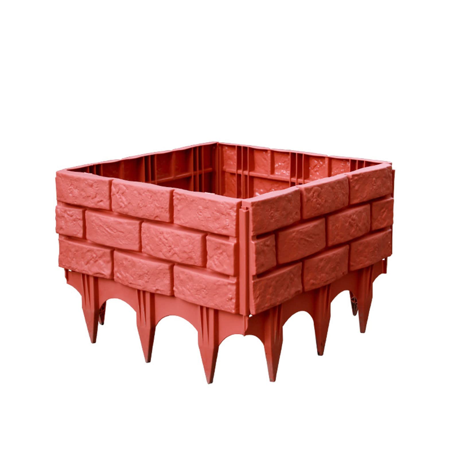 MEUMITY 4 PCS Garden Plastic Fence Edging,Imitation Stone Brick Plant Border Assemblable Plastic Faux Stone Patio Fence for Garden, Terrace, Balcony, Park, DIY(Red)