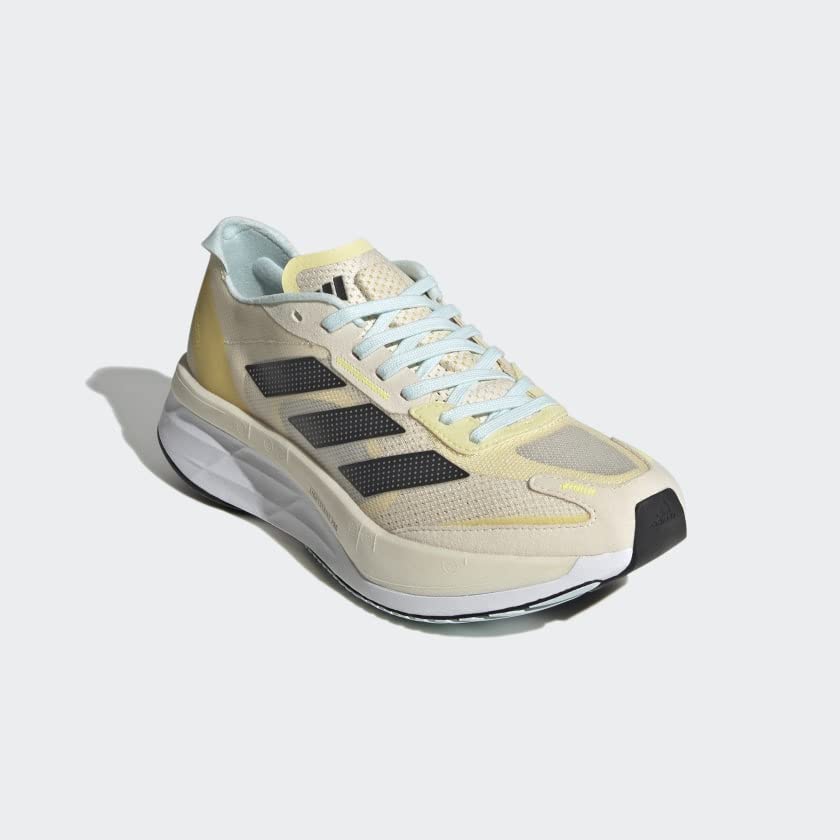 adidas Women's Adizero Boston 11 Sneaker, Ecru Tint/Night Metallic/Beam Yellow, 7