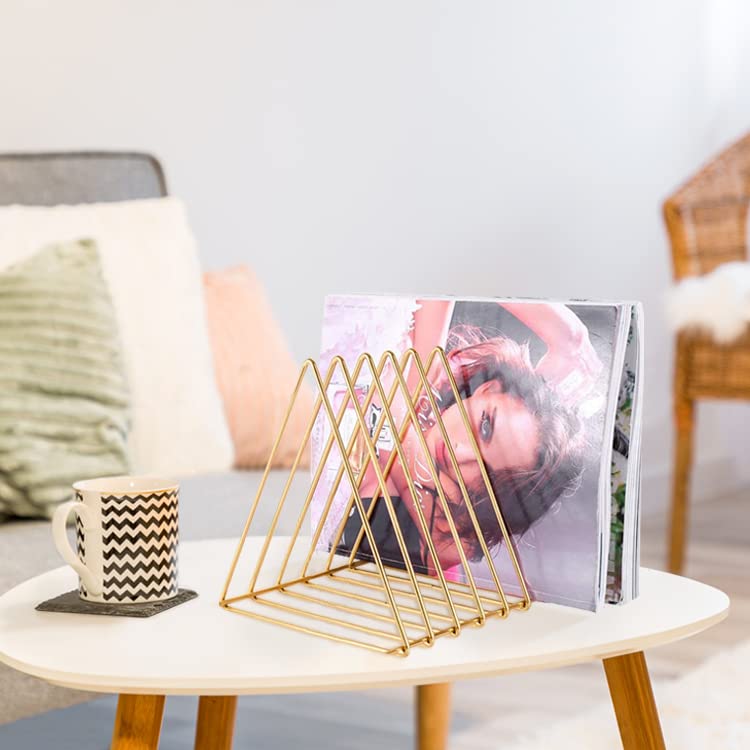 Urban Deco Triangle Desk Organizers Metal Wire Magazine Holder 7 Sections Decorative File Folder Organizer Vinyl Record Storage Office For Desk - Gold Magazine File Holder - Pack of 2