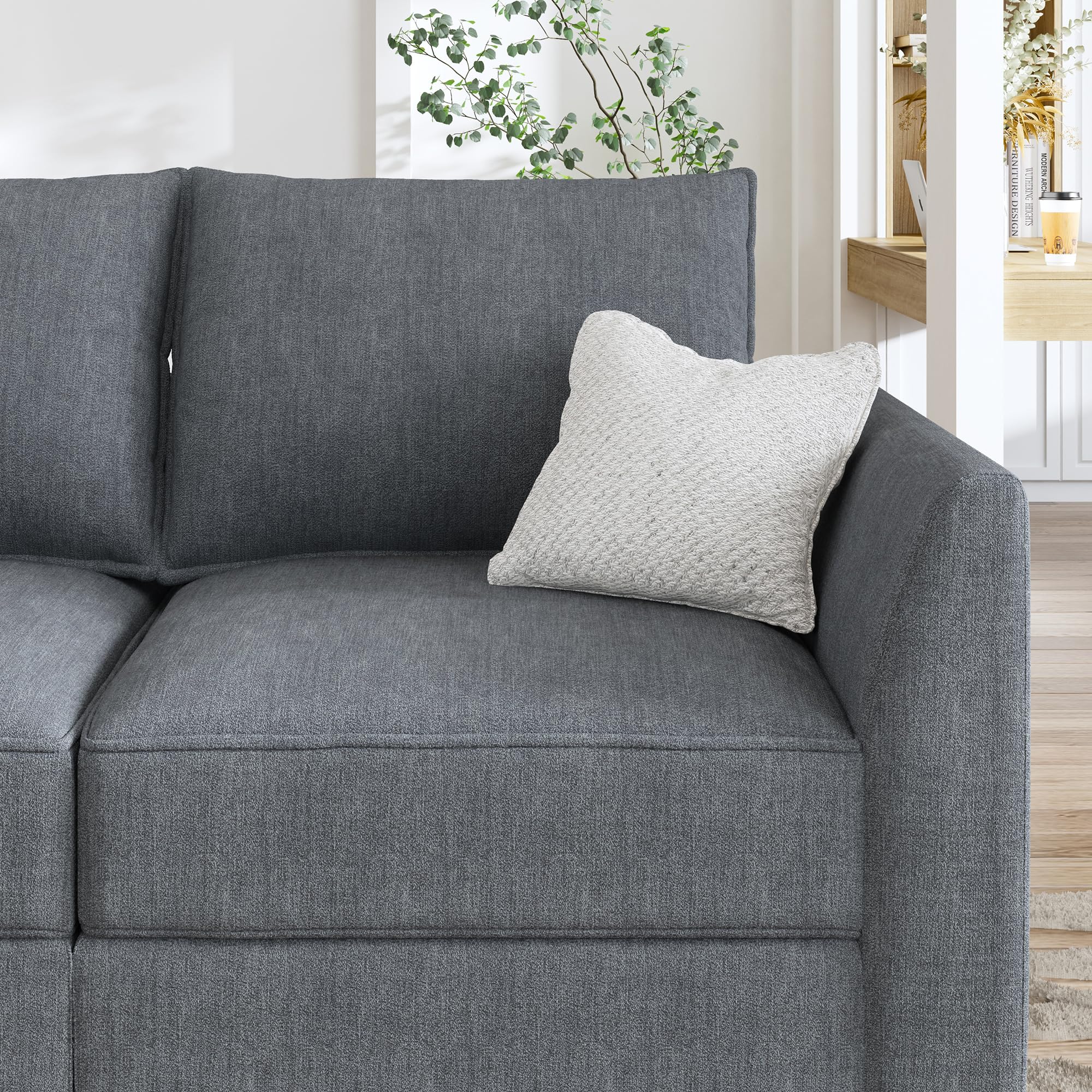 HONBAY Modular Sectional Couch U Shaped Sectional Sofa with Reversible Chaise Modular Sofa Couch with Storage Seat, Bluish Grey