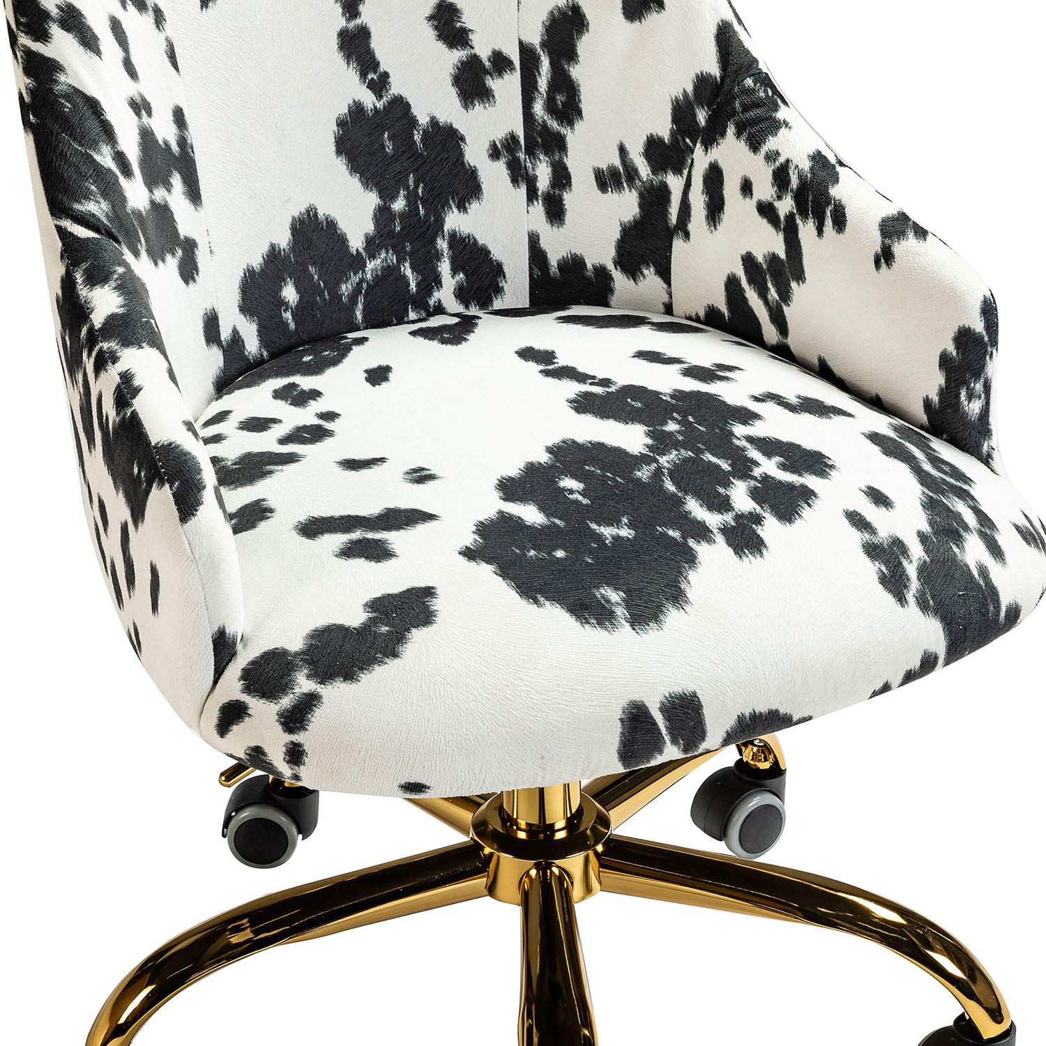 HULALA HOME Upholstered Desk Chair Modern Armless Office Chair with Wheels, Adjustable Swivel Fabric Task Chair for Living Room, Bedroom, Vanity Room(Gold Base, Black)