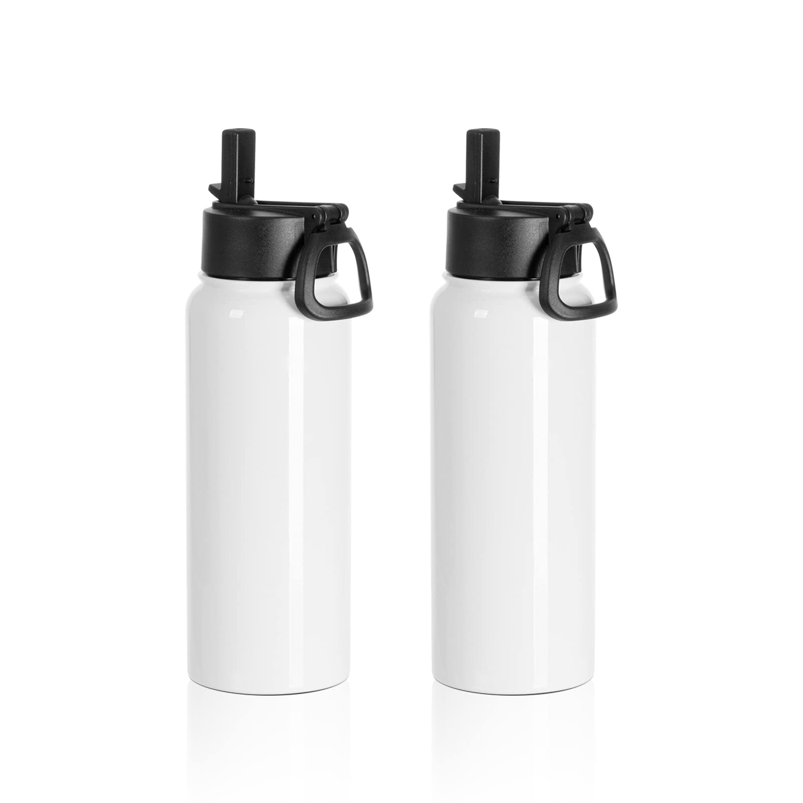 PYD Life Sublimation Water Bottle Blanks Sports Tumbler Cups White 30 OZ Wide Mouth Stainless Steel Vacuum Flask with Straw and Portable Handle for Cricut Mug Press and Tumbler Press Print 2 Pack