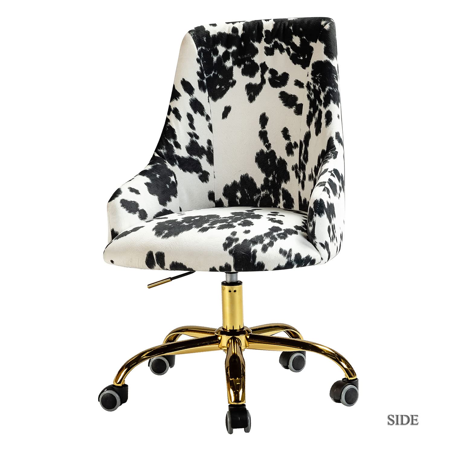 HULALA HOME Upholstered Desk Chair Modern Armless Office Chair with Wheels, Adjustable Swivel Fabric Task Chair for Living Room, Bedroom, Vanity Room(Gold Base, Black)