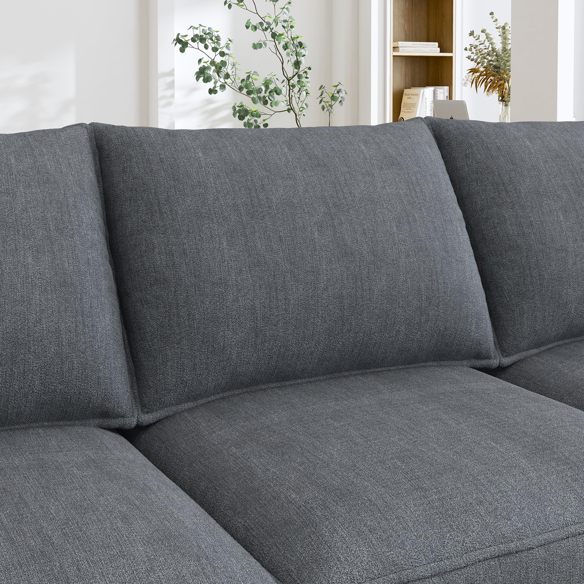 HONBAY Modular Sectional Couch U Shaped Sectional Sofa with Reversible Chaise Modular Sofa Couch with Storage Seat, Bluish Grey