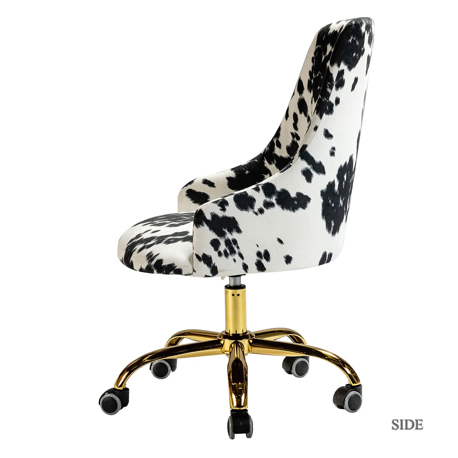 HULALA HOME Upholstered Desk Chair Modern Armless Office Chair with Wheels, Adjustable Swivel Fabric Task Chair for Living Room, Bedroom, Vanity Room(Gold Base, Black)