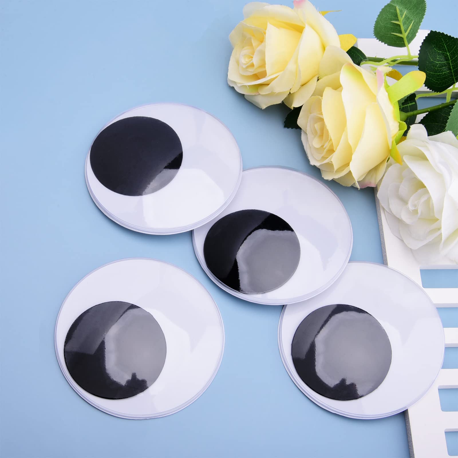 Hapeper 4 Inch Giant Wiggle Eyes with Self Adhesive, Big Black Plastic Eye for DIY Crafts Furniture Door Halloween Decoration, 6 Pack