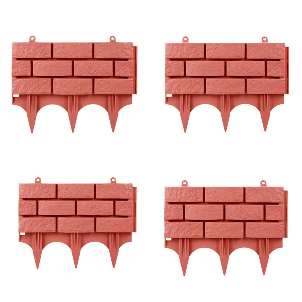 MEUMITY 4 PCS Garden Plastic Fence Edging,Imitation Stone Brick Plant Border Assemblable Plastic Faux Stone Patio Fence for Garden, Terrace, Balcony, Park, DIY(Red)