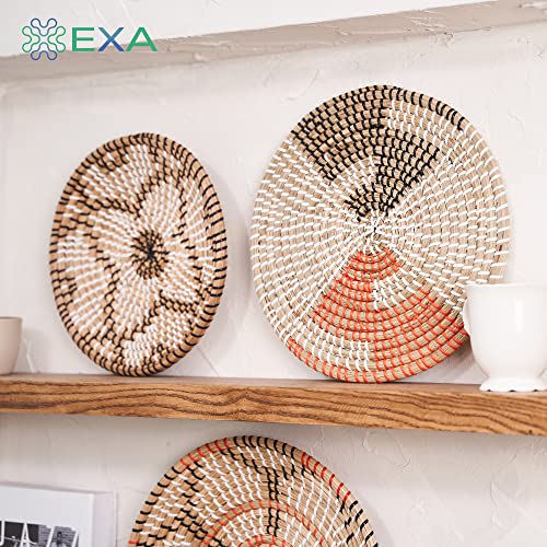 EXA Set of 6 Seagrass Wall Basket Cosmos Decor - Boho Farmhouse Rustic Room Style - for Thanksgiving Christmas Hanging Wall Art, Gift Idea, Table Settings - Handmade, Round, Natural Wicker