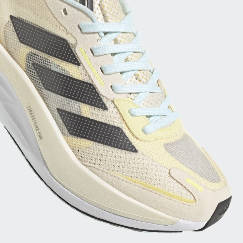 adidas Women's Adizero Boston 11 Sneaker, Ecru Tint/Night Metallic/Beam Yellow, 7