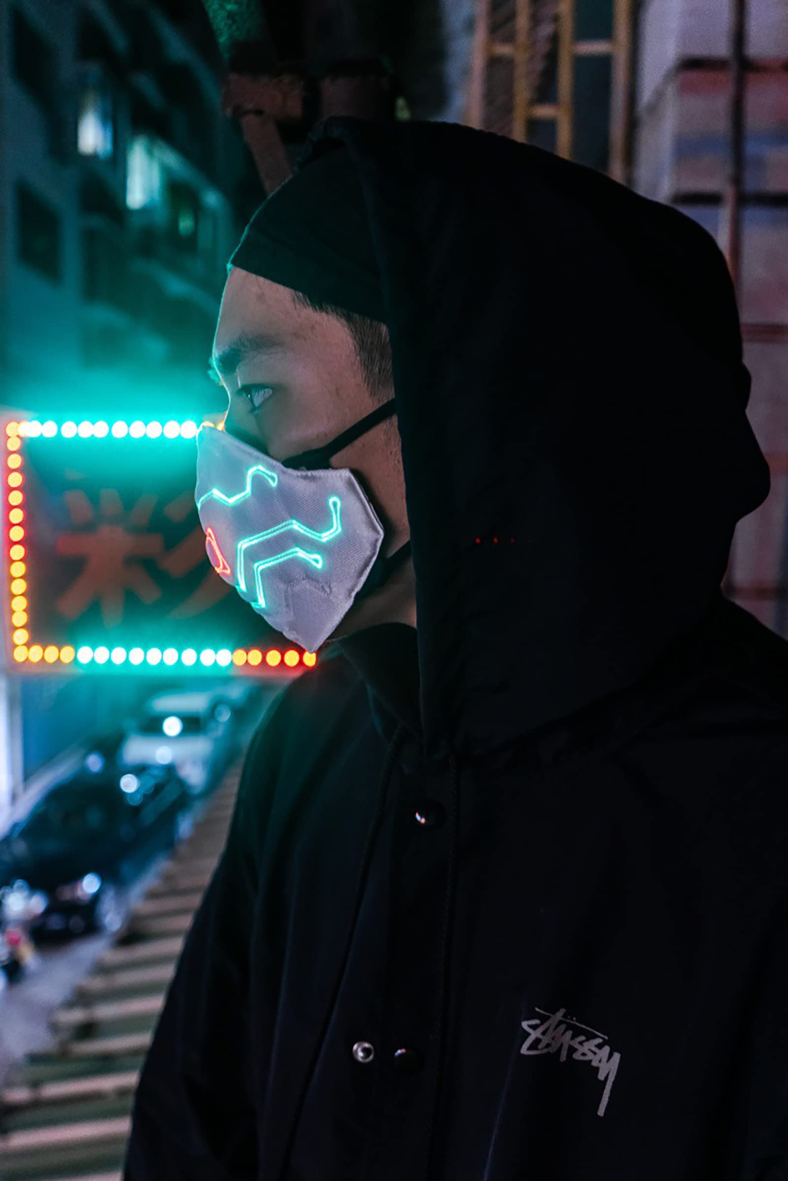 nezababy LED Cool Face Mask Anime Light Up Mask, Voice Activated USB Rechargeable Smart Mask for Halloween Party Christmas Carnival (White), 15 * 23cm