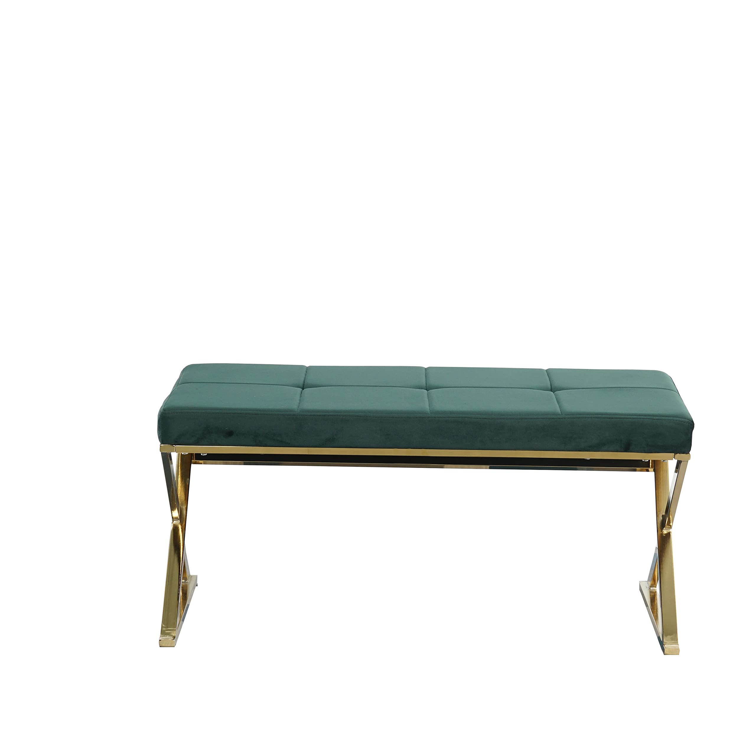 Modern Dining Room Living Room Green Bench with Stainless Steel and Velvet ottaman(Set of 1)