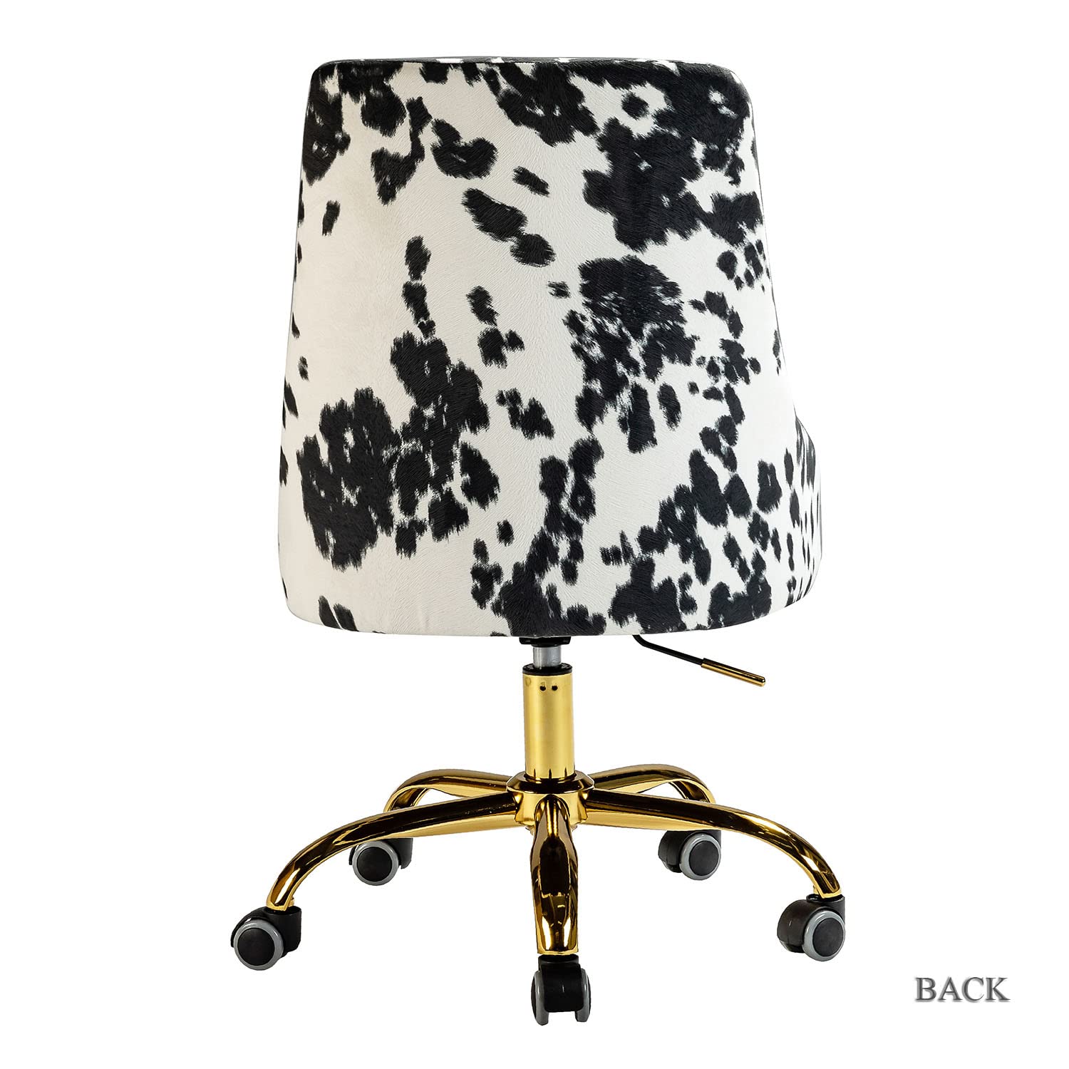 HULALA HOME Upholstered Desk Chair Modern Armless Office Chair with Wheels, Adjustable Swivel Fabric Task Chair for Living Room, Bedroom, Vanity Room(Gold Base, Black)
