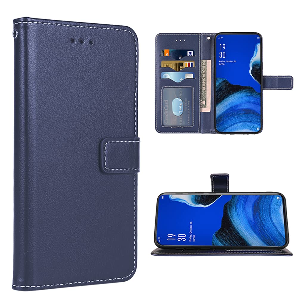 FDCWTSH Compatible with Oppo Reno 2Z Wallet Case Wrist Strap Lanyard and Leather Flip Card Holder Stand Cell Accessories Phone Cover for Oppo Reno2 Z/Reno2 F CPH1945 CPH1951 Women Men Blue
