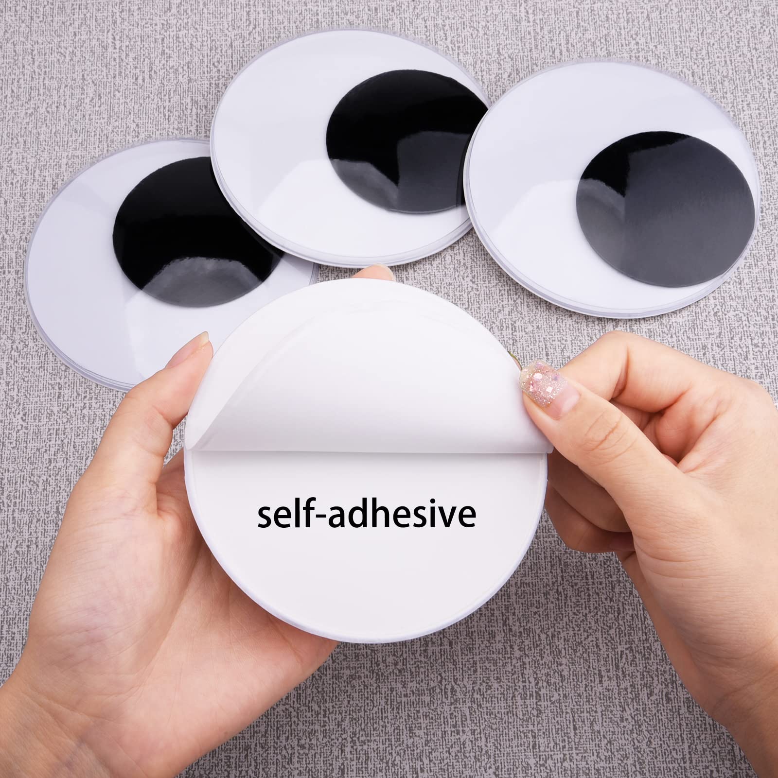 Hapeper 4 Inch Giant Wiggle Eyes with Self Adhesive, Big Black Plastic Eye for DIY Crafts Furniture Door Halloween Decoration, 6 Pack