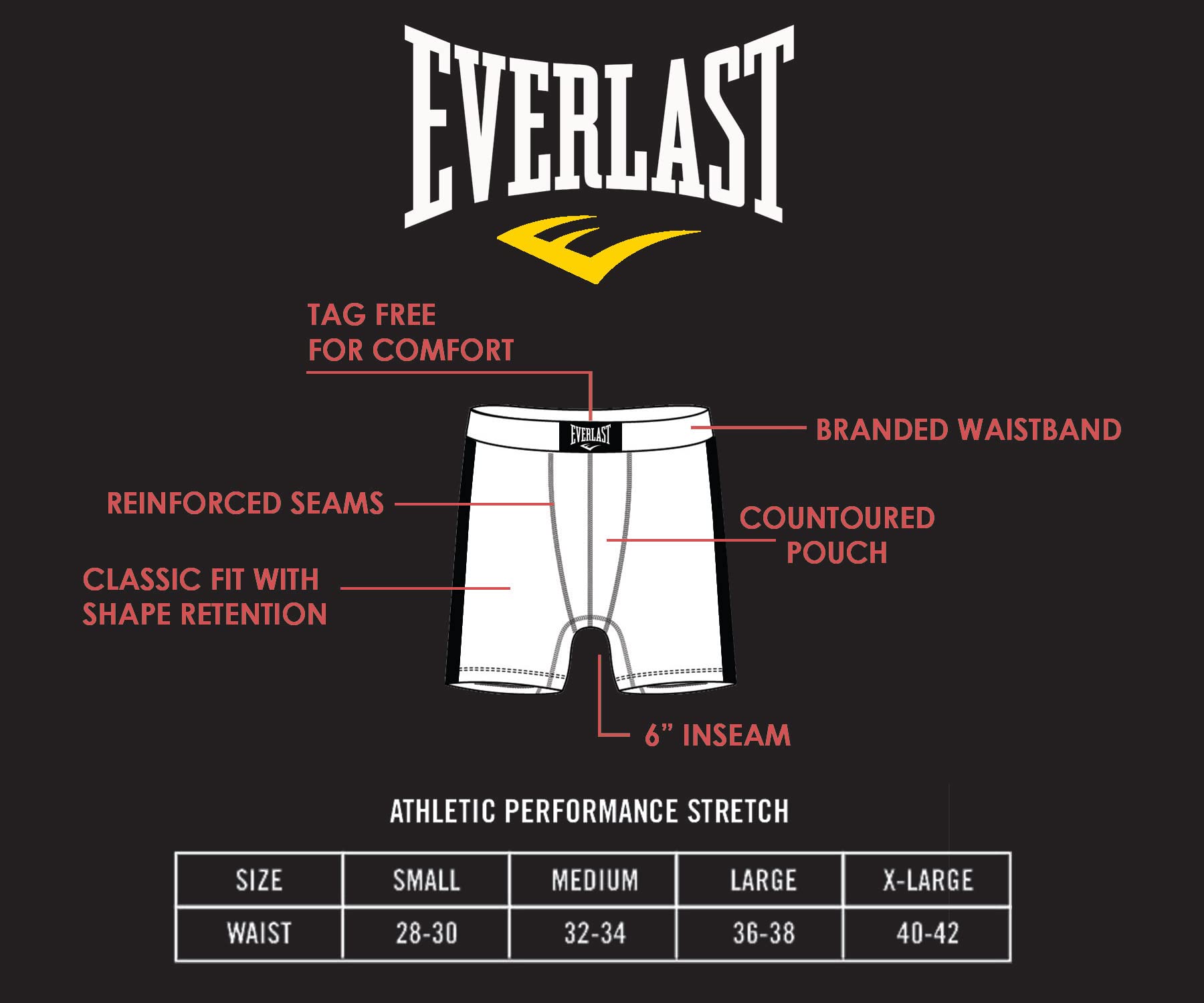 Everlast Mens Boxer Briefs Breathable Underwear for Men - 6 Pack Active Performance Mens Underwear (Large)