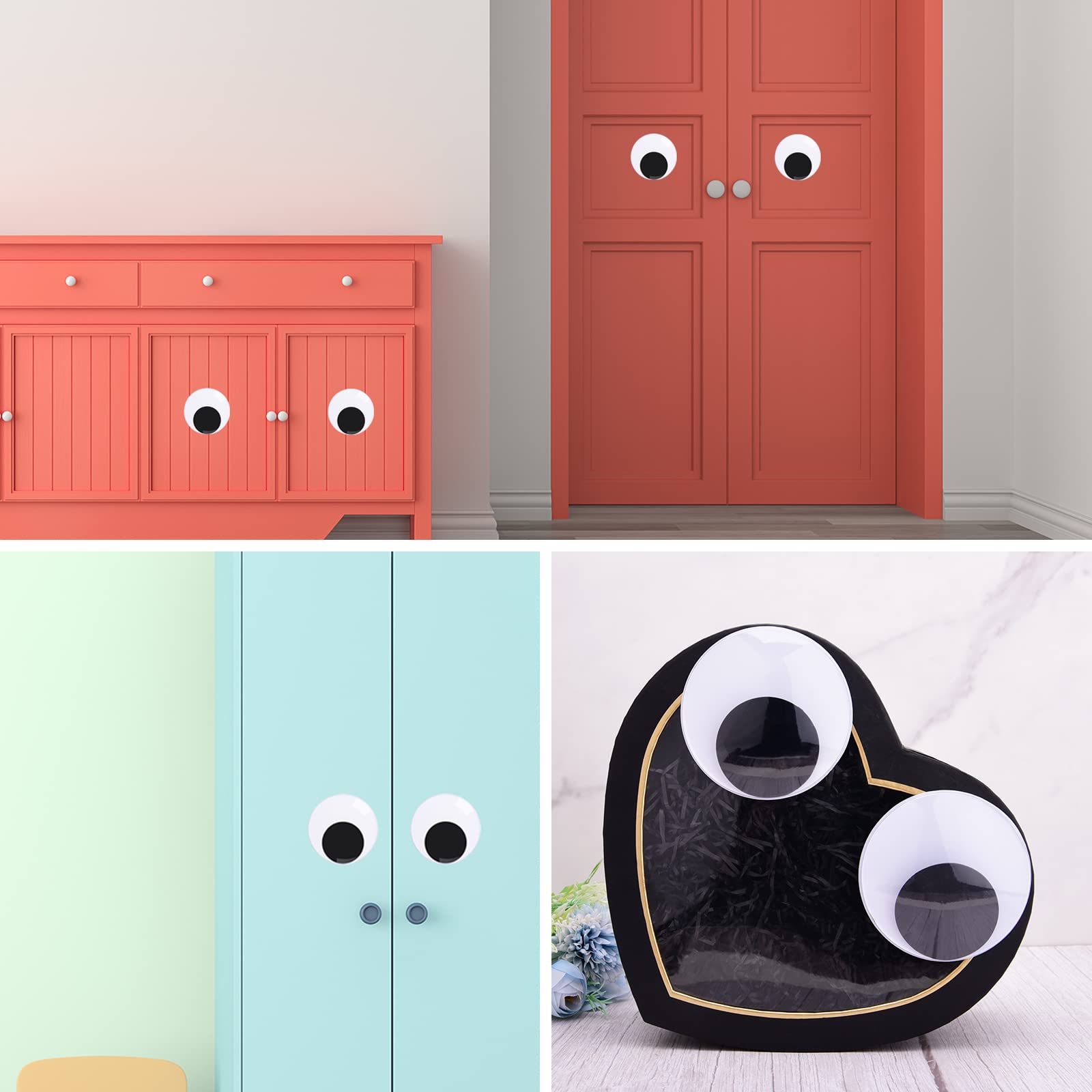 Hapeper 4 Inch Giant Wiggle Eyes with Self Adhesive, Big Black Plastic Eye for DIY Crafts Furniture Door Halloween Decoration, 6 Pack