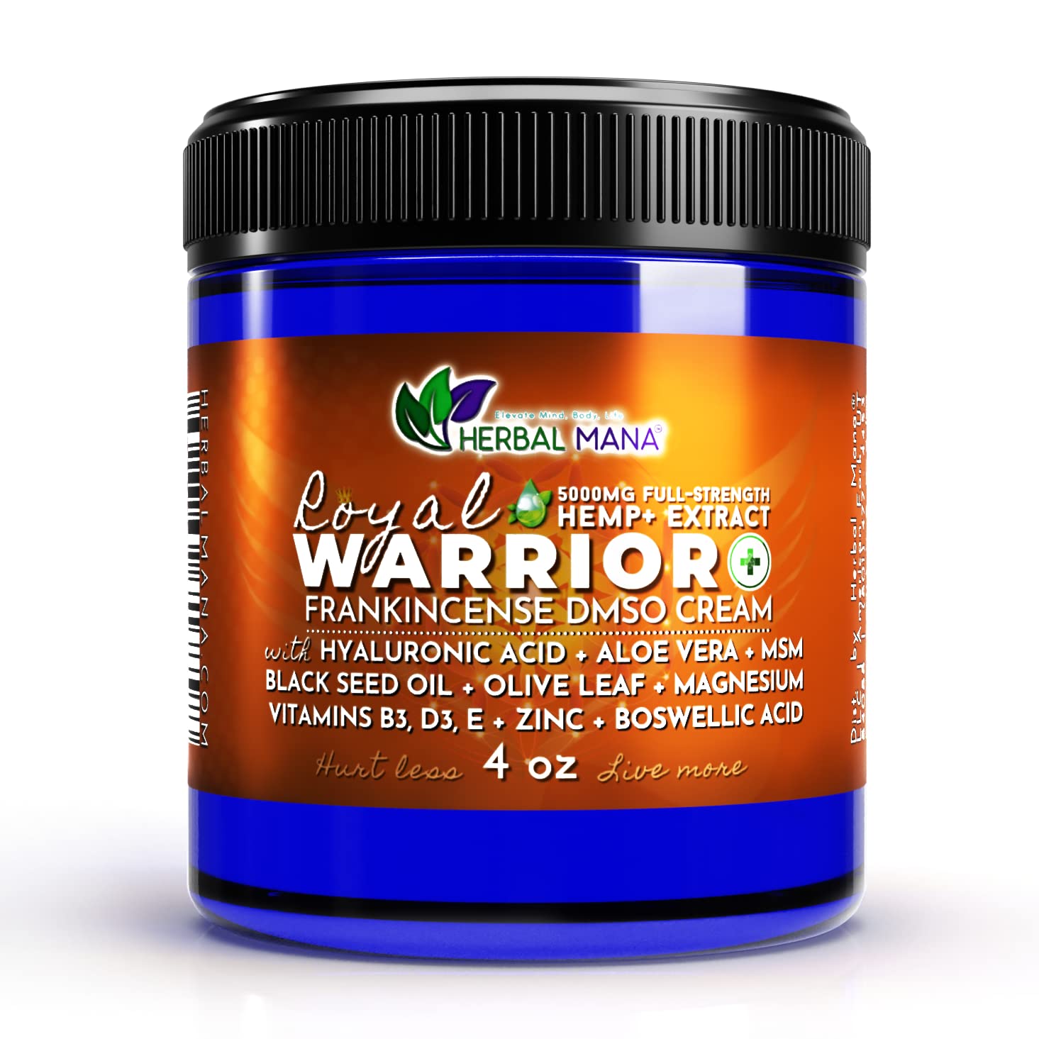 Herbal Mana Royal Warrior with 5000mg Hemp Lotion - 99.9% Pure DMSO Cream, Magnesium & Frankincense Essential Oil - Organic MSM Muscle & Foot Relaxer, Skin Vitality, Nerve & Neck Relief Massage Cream