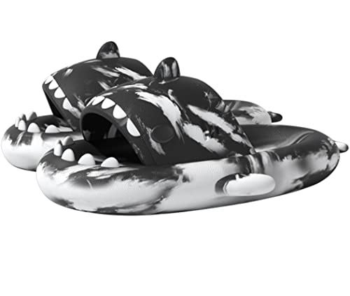 HUAZUMEI Cute Cartoon Shark Slippers,Quick Drying Slippers, Bathroom Slippers Gym Slippers Soft Sole Open Toe House Slippers for Men and Women EVA Platform Black White36-37, 6-7 Women/5-6 Men