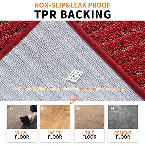 BEQHAUSE Red Kitchen Rugs Set of 2 Non-Slip Kitchen Runner Rug Washable Kitchen Mats for Floor Absorbent Soft Kitchen Area Rug for Sink,Laundry,Hallway&Kitchen 24”x35”+24”x60”