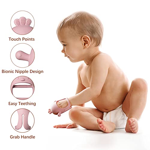 Silicone Baby Teether Toy ，Dust-Proof Infants Chew Toys & Soothing Pacifier 2-in-1，Anti-Dropping Silicone Baby Wrist Teether Soothing Pacifier(1 Packs)